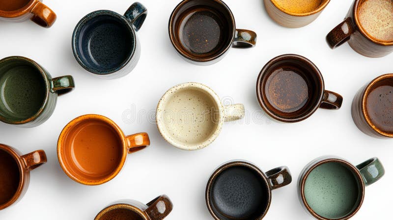 Colorful Array of Ceramic Mugs on White Surface for Interior Design ...