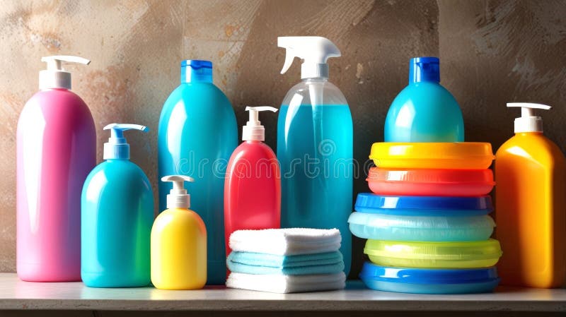 Colorful Array Cleaning Products Vibrant Bottles Stock Photos - Free ...