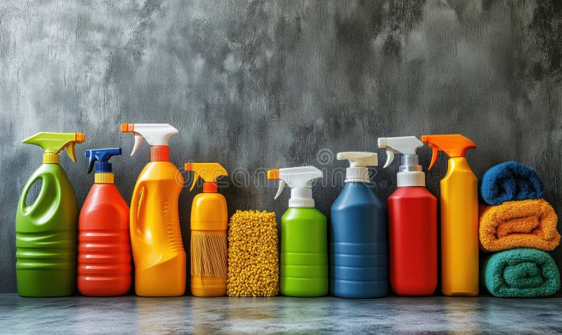 Colorful Array of Cleaning Supplies and Tools for Effective Home ...