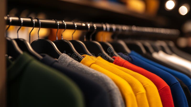 Colorful Array of Clothes on Rack in Modern Retail Store Stock Photo ...