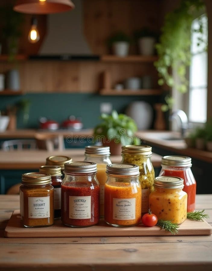 A Colorful Array of Condiment Bottles on the Kitchen Table this Vibrant ...