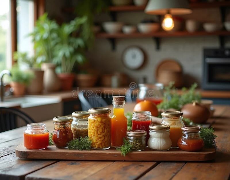A Colorful Array of Condiment Bottles on the Kitchen Table this Vibrant ...
