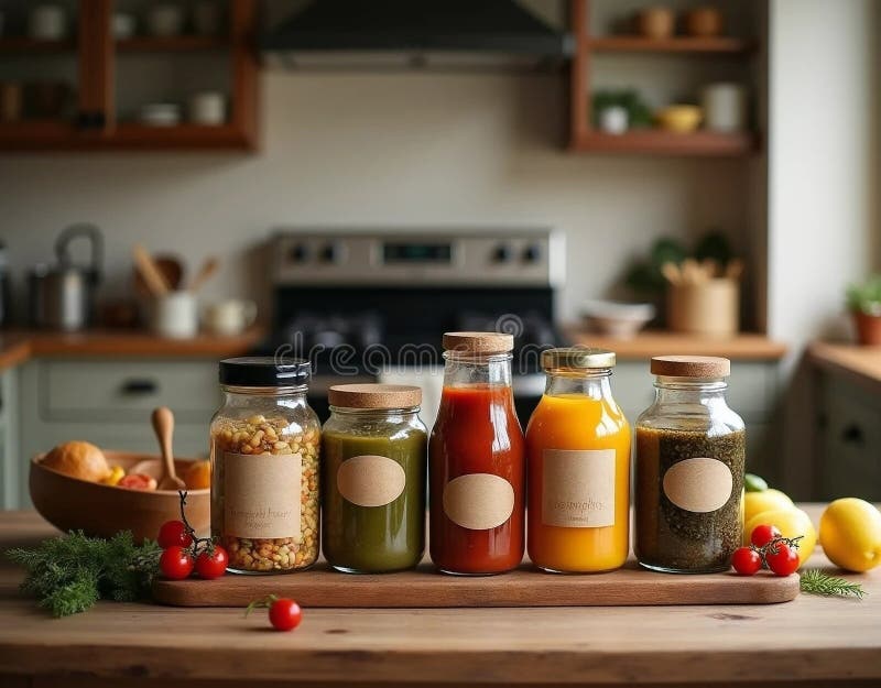 A Colorful Array of Condiment Bottles on the Kitchen Table this Vibrant ...