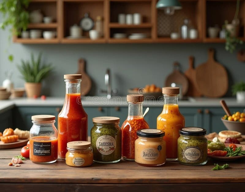 A Colorful Array of Condiment Bottles on the Kitchen Table this Vibrant ...