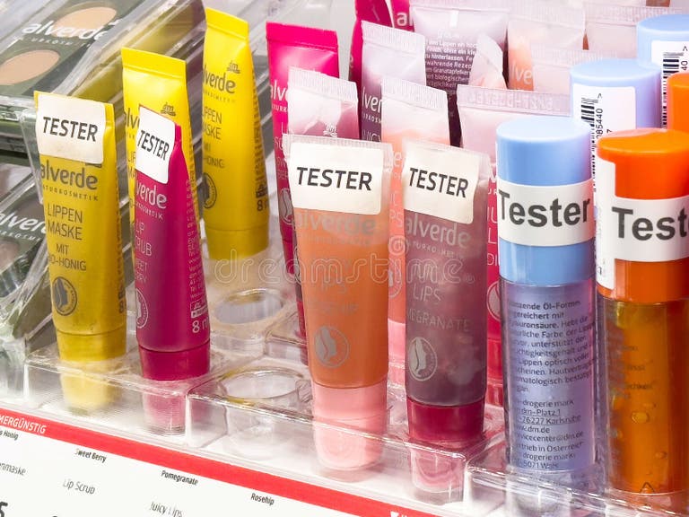 Colorful Array of Cosmetic Lip Balms on Display in Retail Store ...