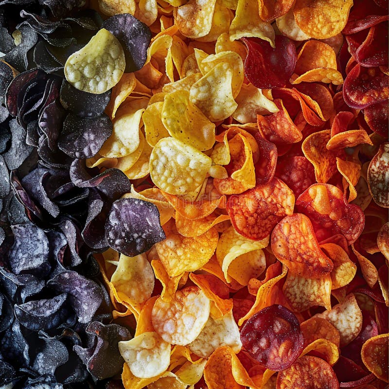 A Colorful Array of Crispy Potato Chips in Various Flavors, Perfect for Any Snacking Occasion ...