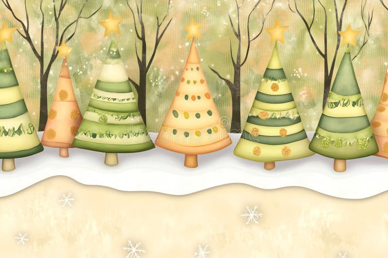 A Colorful Array of Decorated Christmas Trees Set Against a Wintry ...