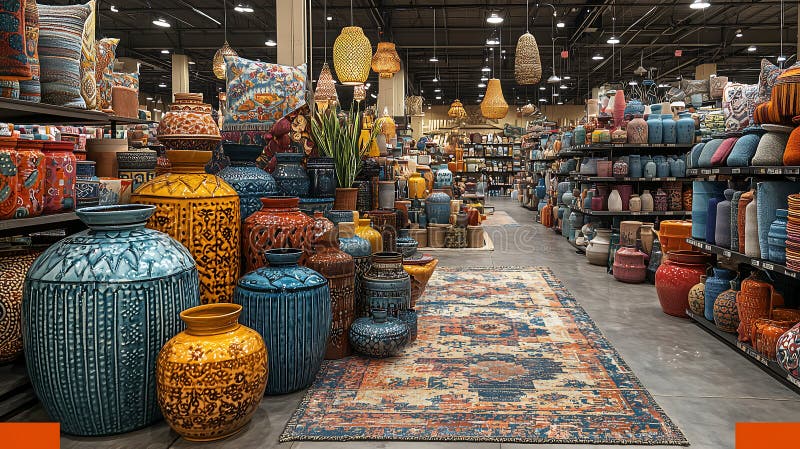 Colorful Array of Decorative Pottery and Home Goods in Vibrant Store ...
