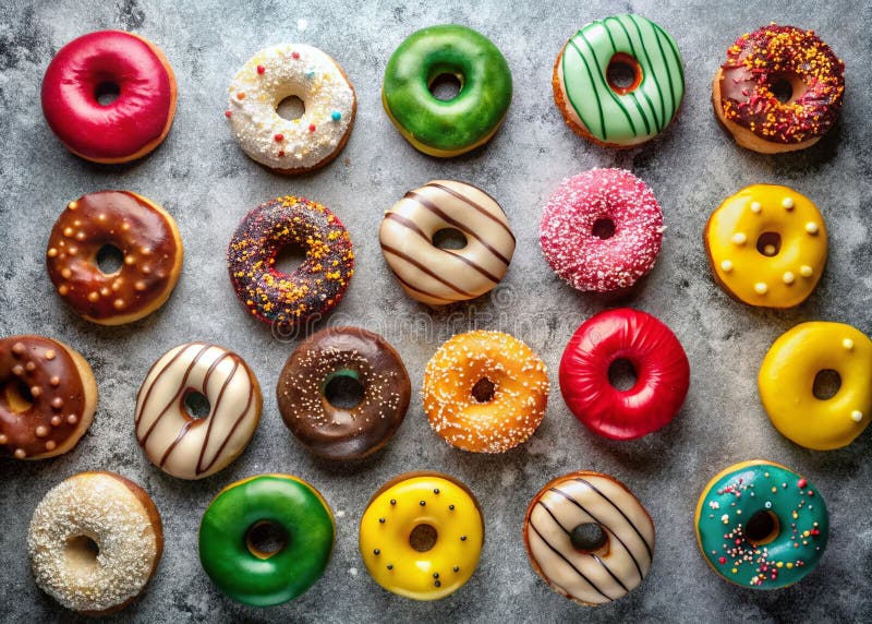 A Colorful Array of Delicious Donuts an Aerial CloseUp of Assorted ...