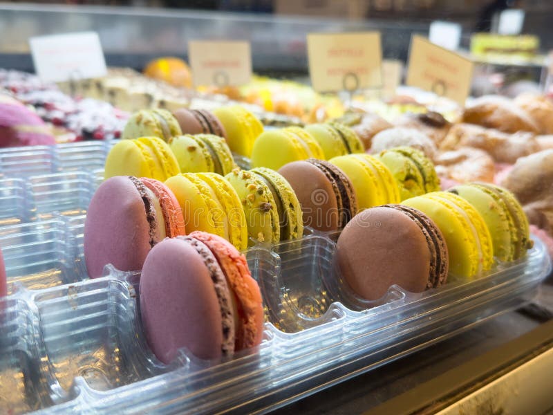 Colorful Array of Delicious Macarons in a Bakery Display Editorial ...