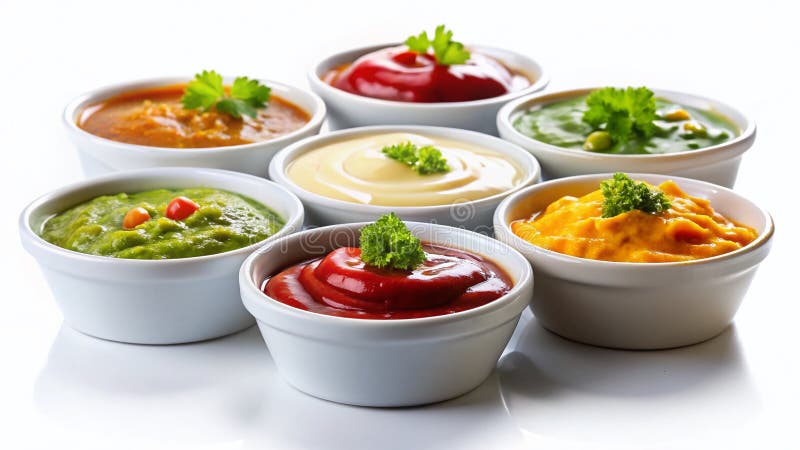 A Colorful Array of Dipping Sauces CloseUp View of Assorted Flavors in ...
