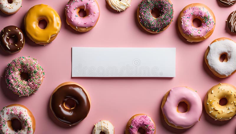 A Colorful Array of Donuts on a Pink Background with a Blank White ...
