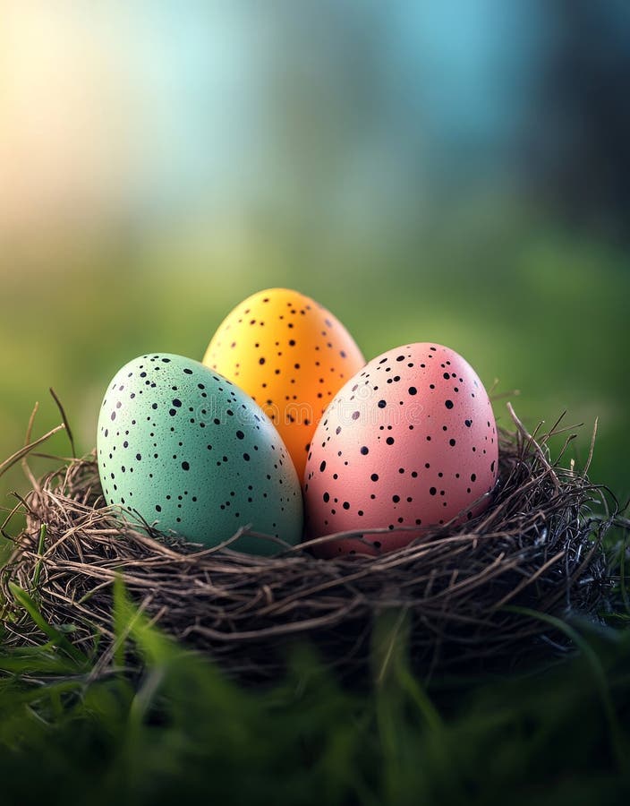 A Colorful Array of Easter Eggs in a Nest on a Meadow. Happy Easter ...