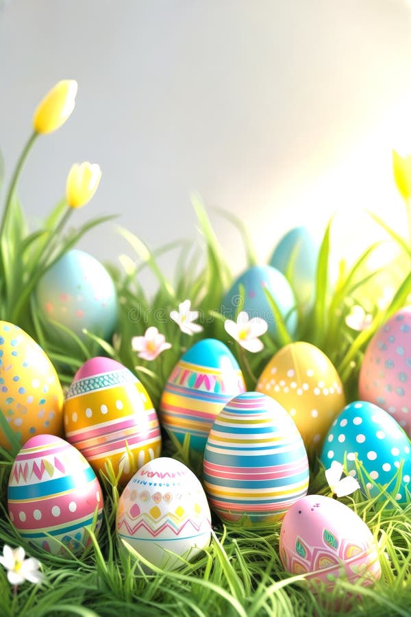 A Colorful Array of Easter Eggs Rests in Lush Green Grass, Adorned with ...