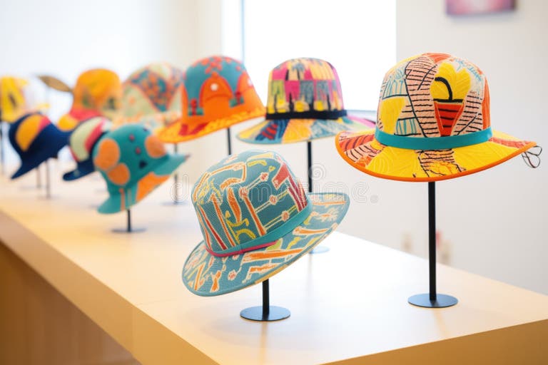 Colorful Array of Finished Hats on Display Stock Illustration ...