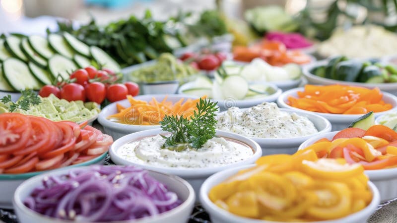 A Colorful Array of Fresh Crudites and Different Types of Dips ...