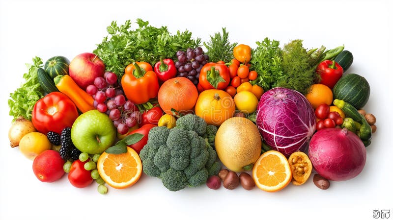A Colorful Array of Fresh Fruits and Vegetables, Bursting with Vibrant Health Stock Illustration ...