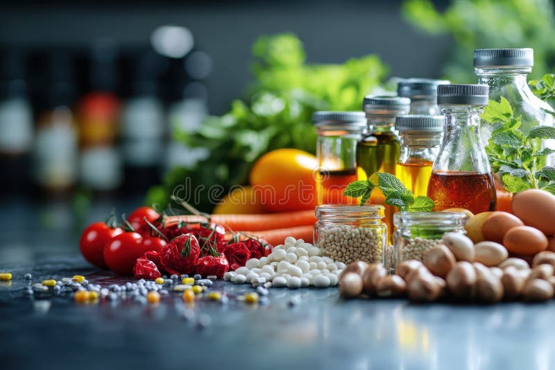 Colorful Array Fresh Ingredients Condiments Kitchen Counter Cooking ...