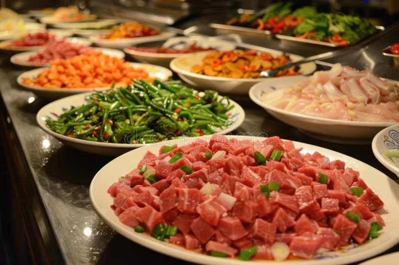 Fresh Ingredients Display at a Chinese Restaurant Buffet Stock ...