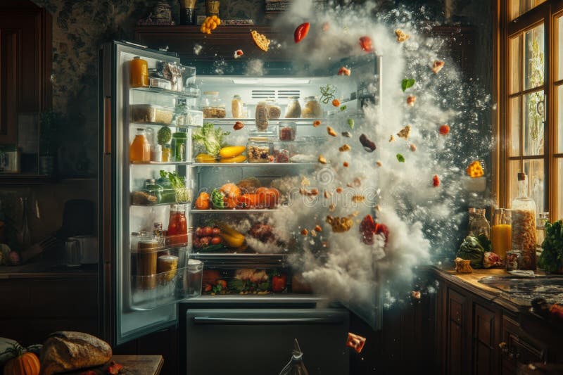 Colorful Array of Fresh Produce and Meats Scattered Around an Open ...