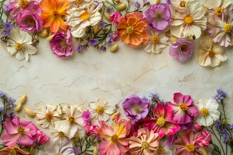 Colorful Array of Fresh Spring Flowers Arranged on a Light Marble ...