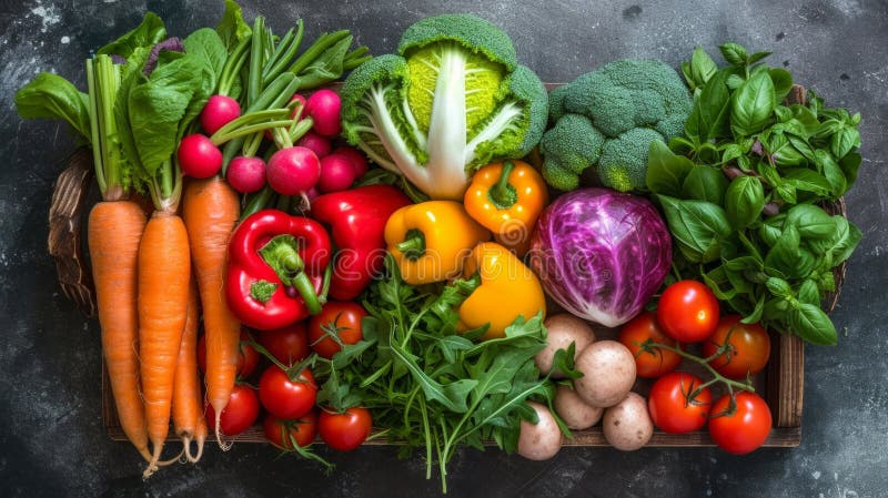 A Colorful Array of Fresh Vegetables Artfully Arranged on a Plate Stock ...