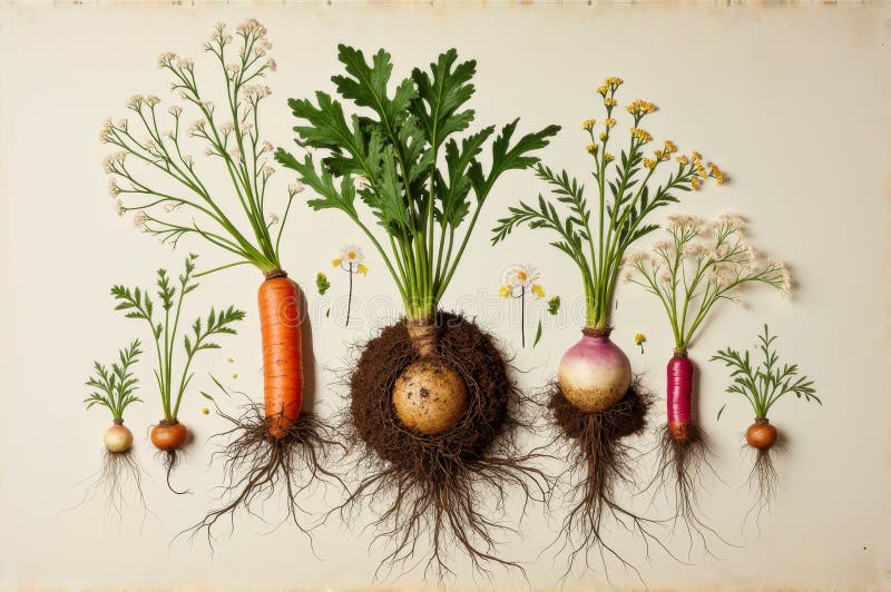 Colorful Array of Freshly Pulled Root Vegetables with Lush Green Tops ...