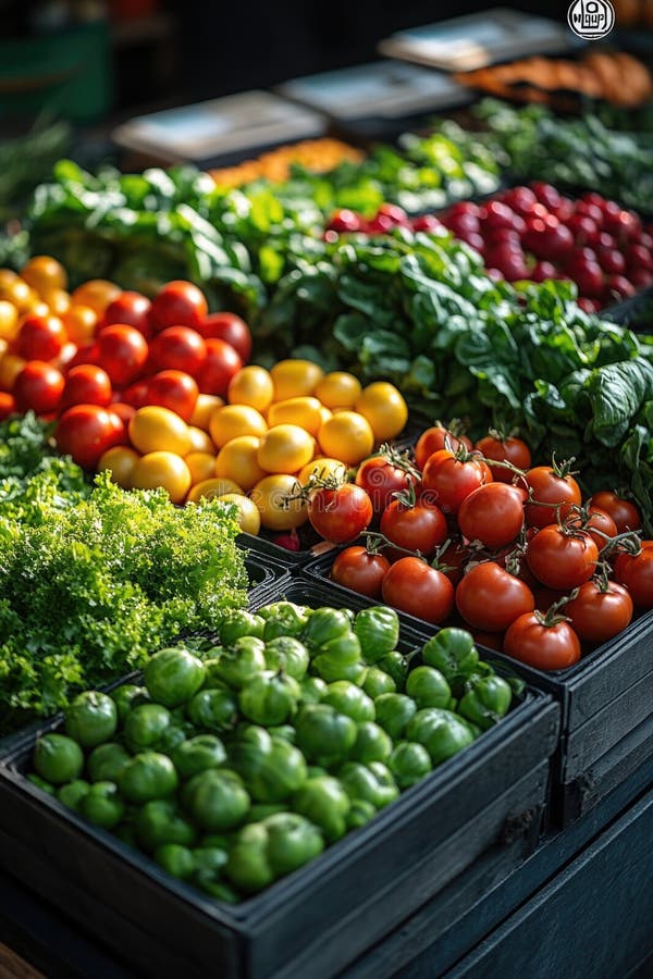 Colorful Array of Fruits and Vegetables on Display at an Outdoor Market ...