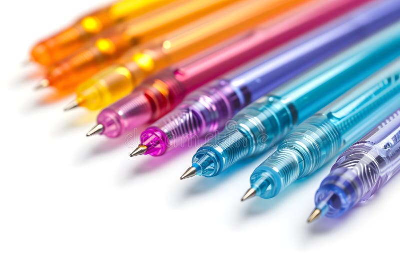 Colorful Array of Gel Pens Aligned in Horizontal Rows on White ...