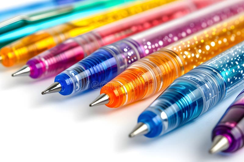 Colorful Array of Gel Pens Aligned in Horizontal Rows on White ...