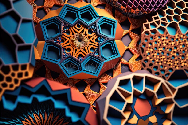 A Colorful Array of Geometric Shapes and Colors on a Surface of Blue ...