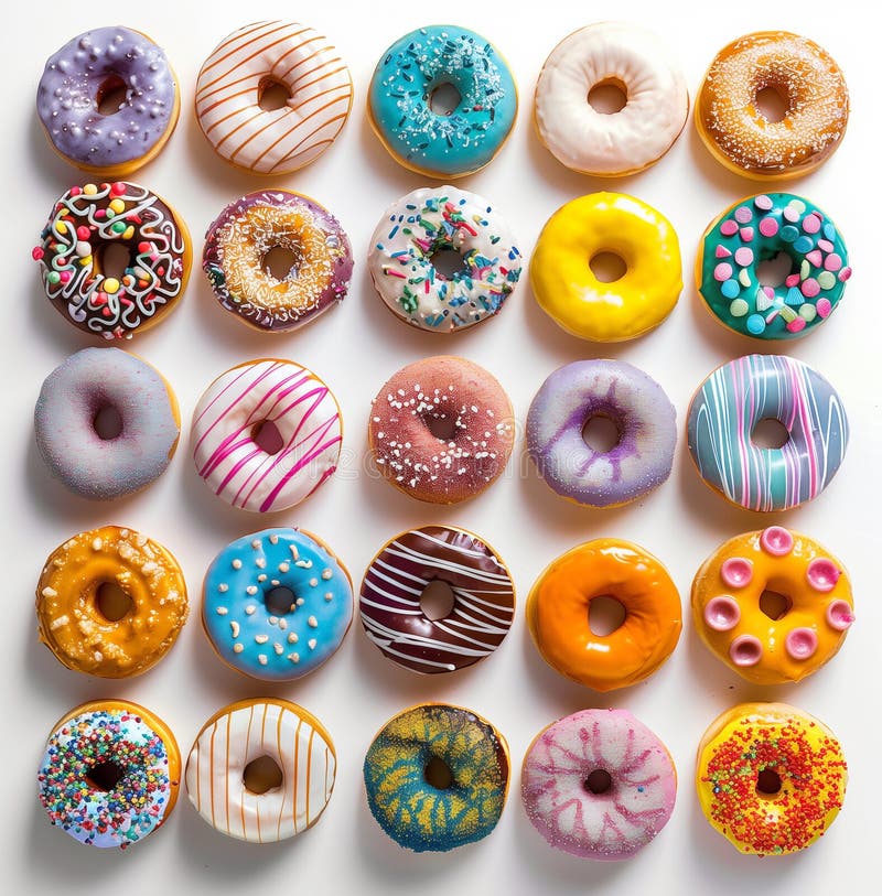A Colorful Array of Glazed Donuts on a White Surface. Generative AI ...
