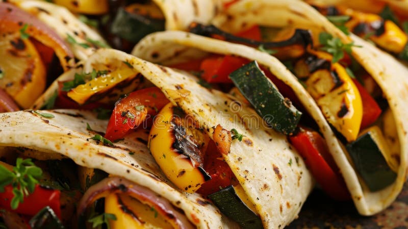 A Colorful Array of Grilled Vegetable Wraps Filled with Grilled Peppers ...