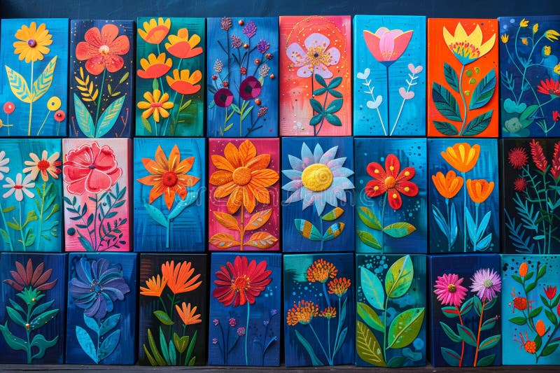 Colorful Array of Hand-painted Floral Artwork, Great for Themes of ...