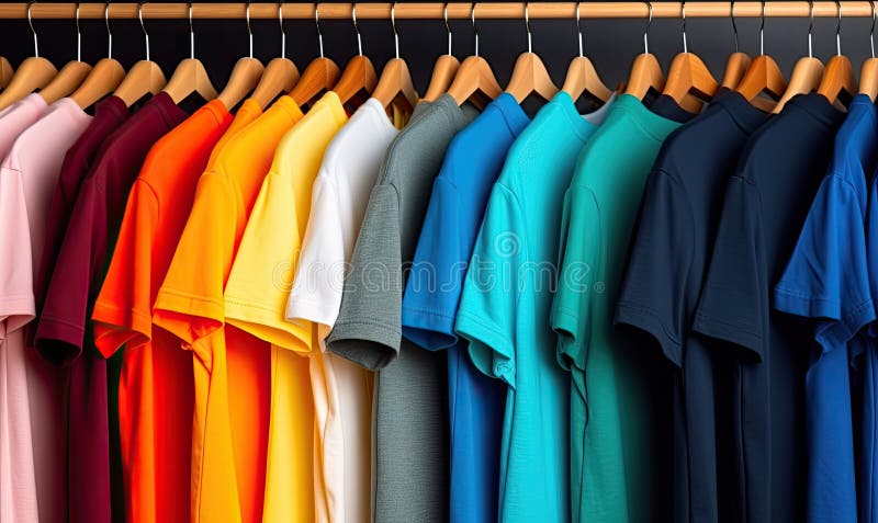 A Colorful Array of Hanging Shirts on a Stylish Rack Stock Illustration ...