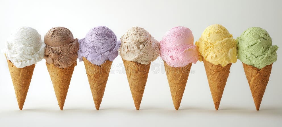 The Colorful Array of Ice Cream Cones in Various Delightful Flavors. AI ...