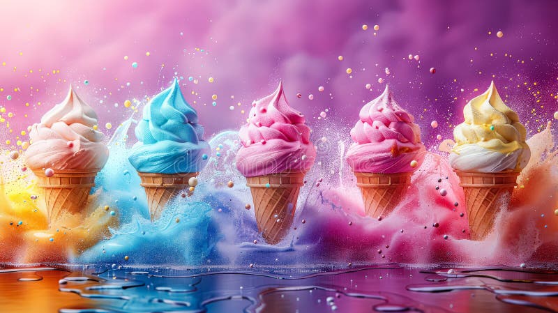 A Colorful Array of Ice Cream Pops are Splashing in a Pool of Water ...