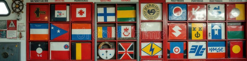 Colorful Array of International Maritime Signal Flags on Metal Box ...
