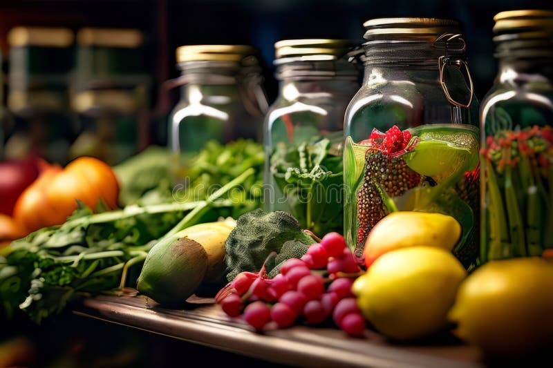 Colorful Array of Locally Sourced Organic Produce and Assorted Jars ...