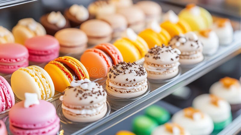 A Colorful Array of Macarons Showcased in Neat Rows at a Pastry Shop ...