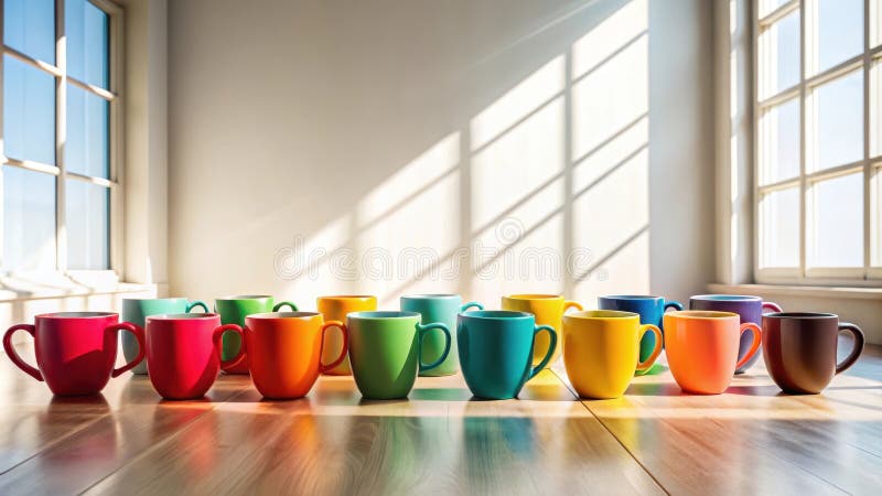 A Colorful Array of Mugs Basking in Sunlight Near a Window ...