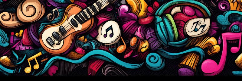 A Colorful Array of Music Doodles Showcases Various Instruments ...