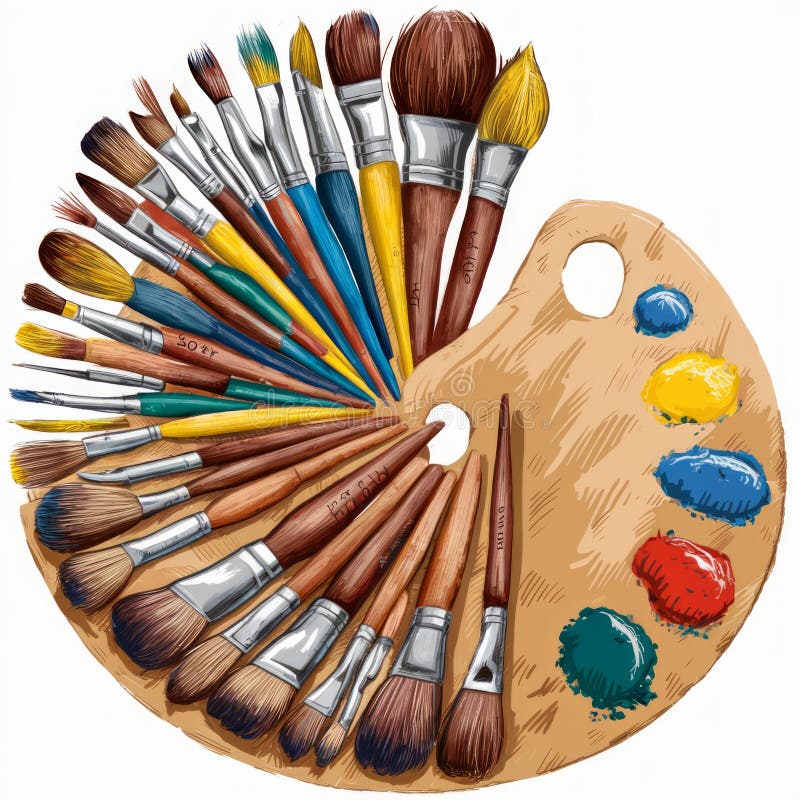 Colorful Array Paint Brushes Palette Paints Artistic Tools Creative ...