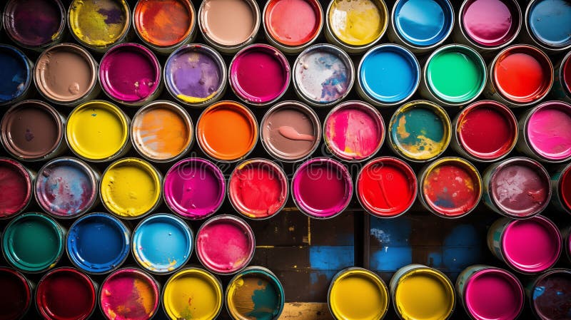 Colorful Array of Paint Cans Top View, Artistic Creativity and Home ...