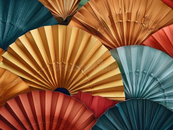 A Colorful Array of Paper Fans with Different Colors and Patterns Stock ...