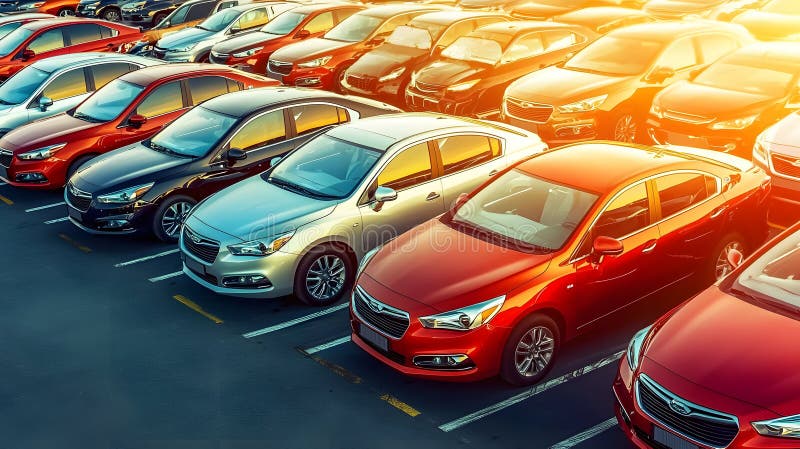 Colorful Array of Parked Cars at Sunset. Stock Illustration ...