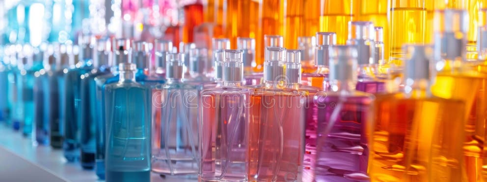 Colorful Array of Perfume Bottles in a Bright and Modern Display Stock ...