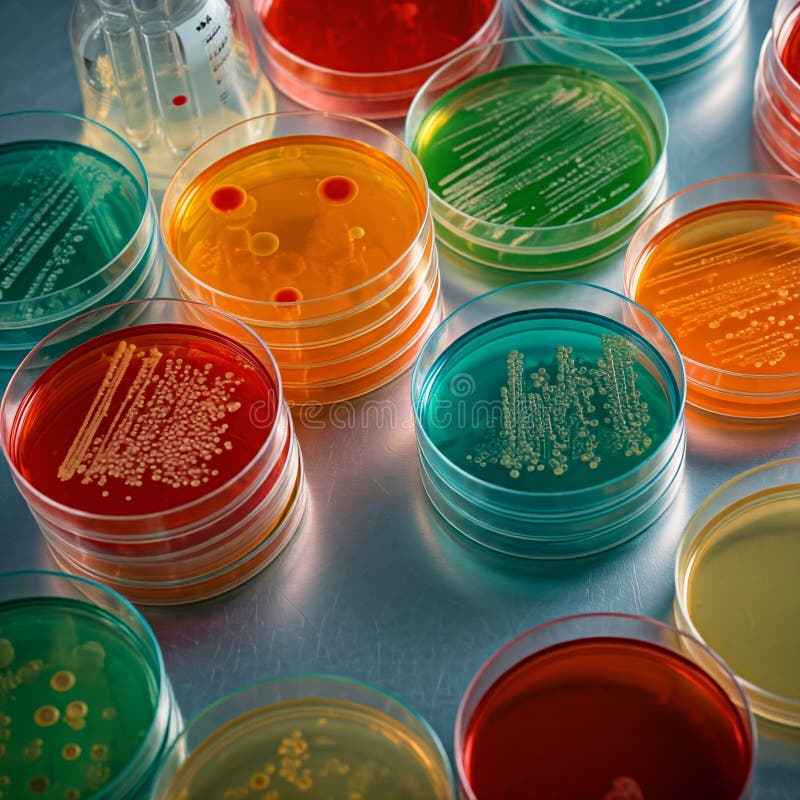 A Colorful Array of Petri Dishes Filled with Bacterial Cultures Stock ...