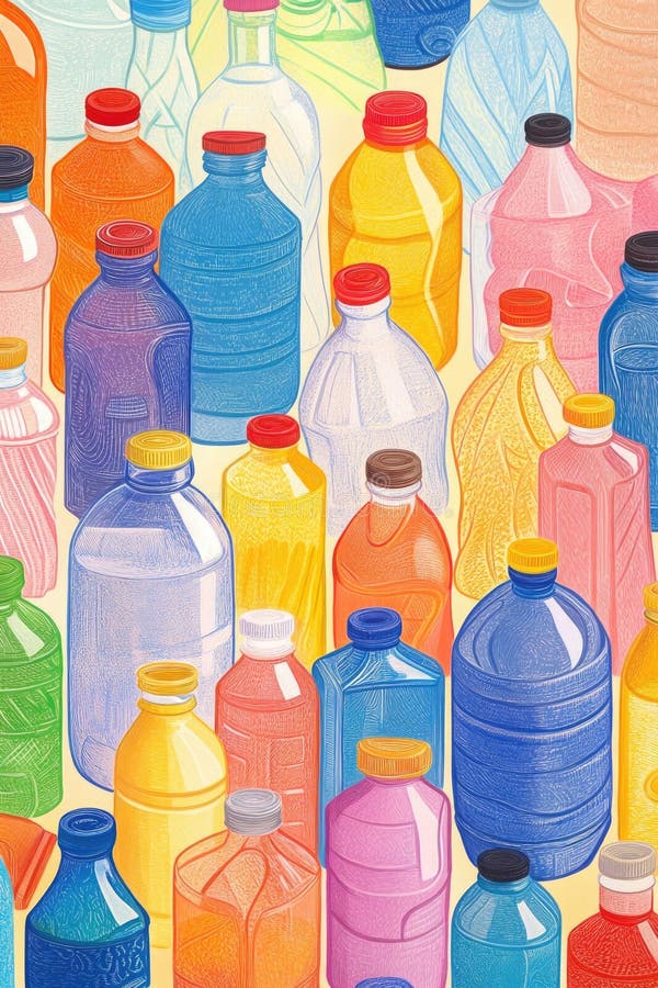 Colorful Array of Plastic Bottles Illustrated Stock Photo - Image of ...