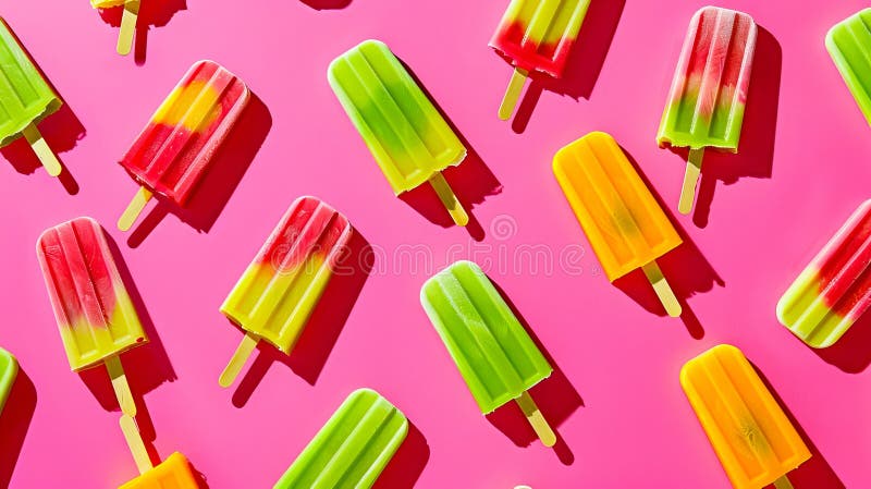 A Colorful Array of Popsicles on a Pink Background Stock Photo - Image ...